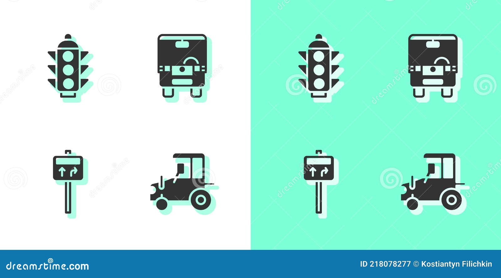Set Tractor, Traffic Light, Road Traffic Signpost and Bus Icon. Vector ...