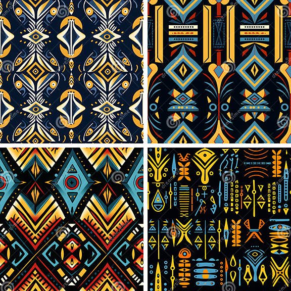 Set of Traditional African Senegal Seamless Pattern Stock Illustration ...