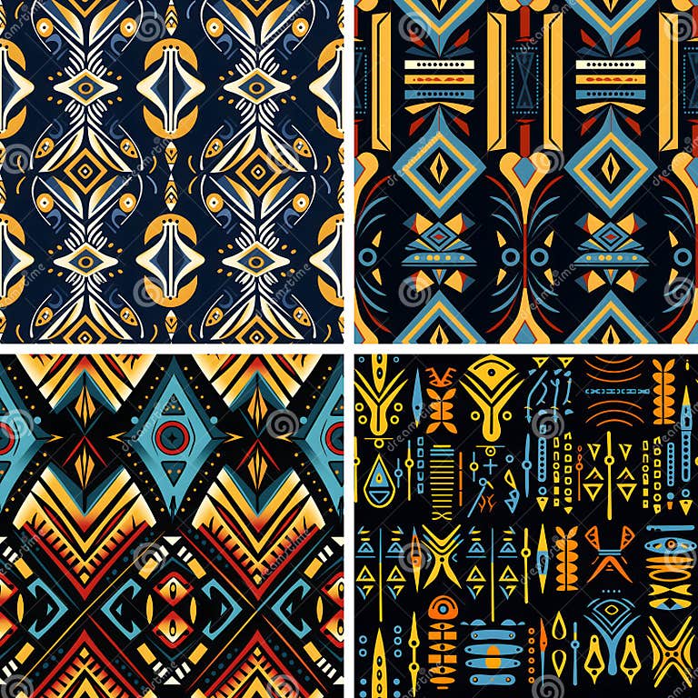 Set of Traditional African Senegal Seamless Pattern Stock Illustration ...
