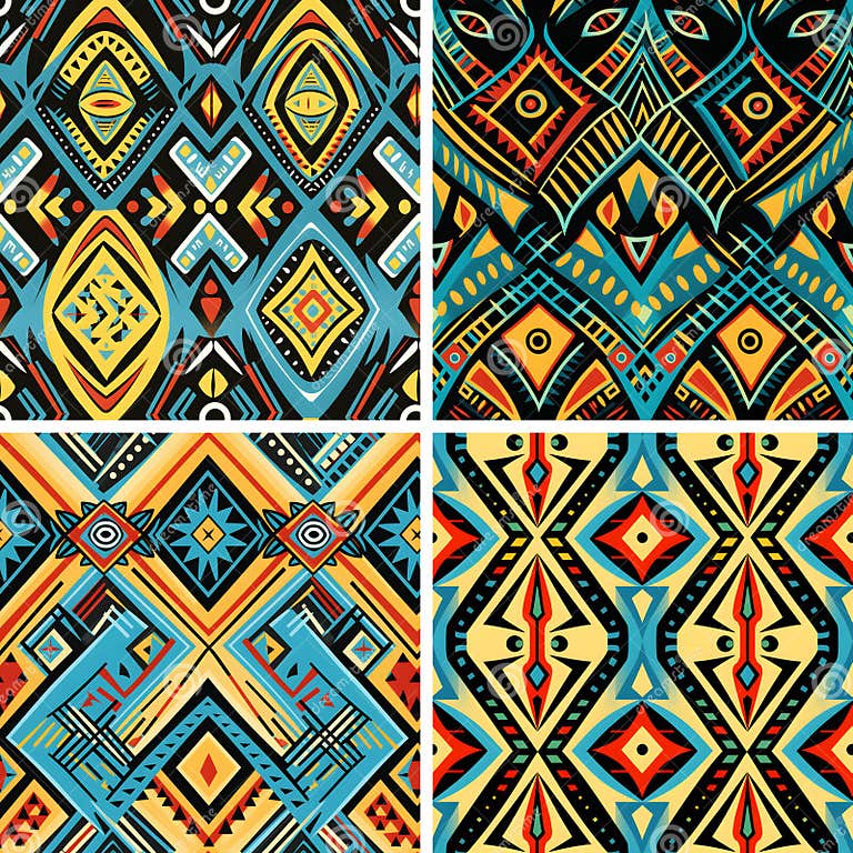 Set of Traditional African Senegal Seamless Pattern Stock Illustration ...