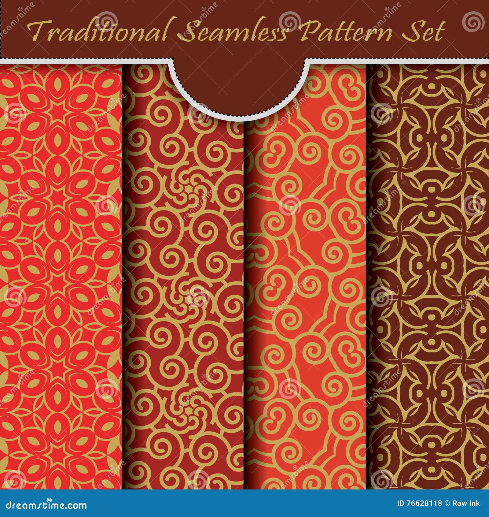 Set of Traditional Flourish Seamless Pattern Stock Vector ...