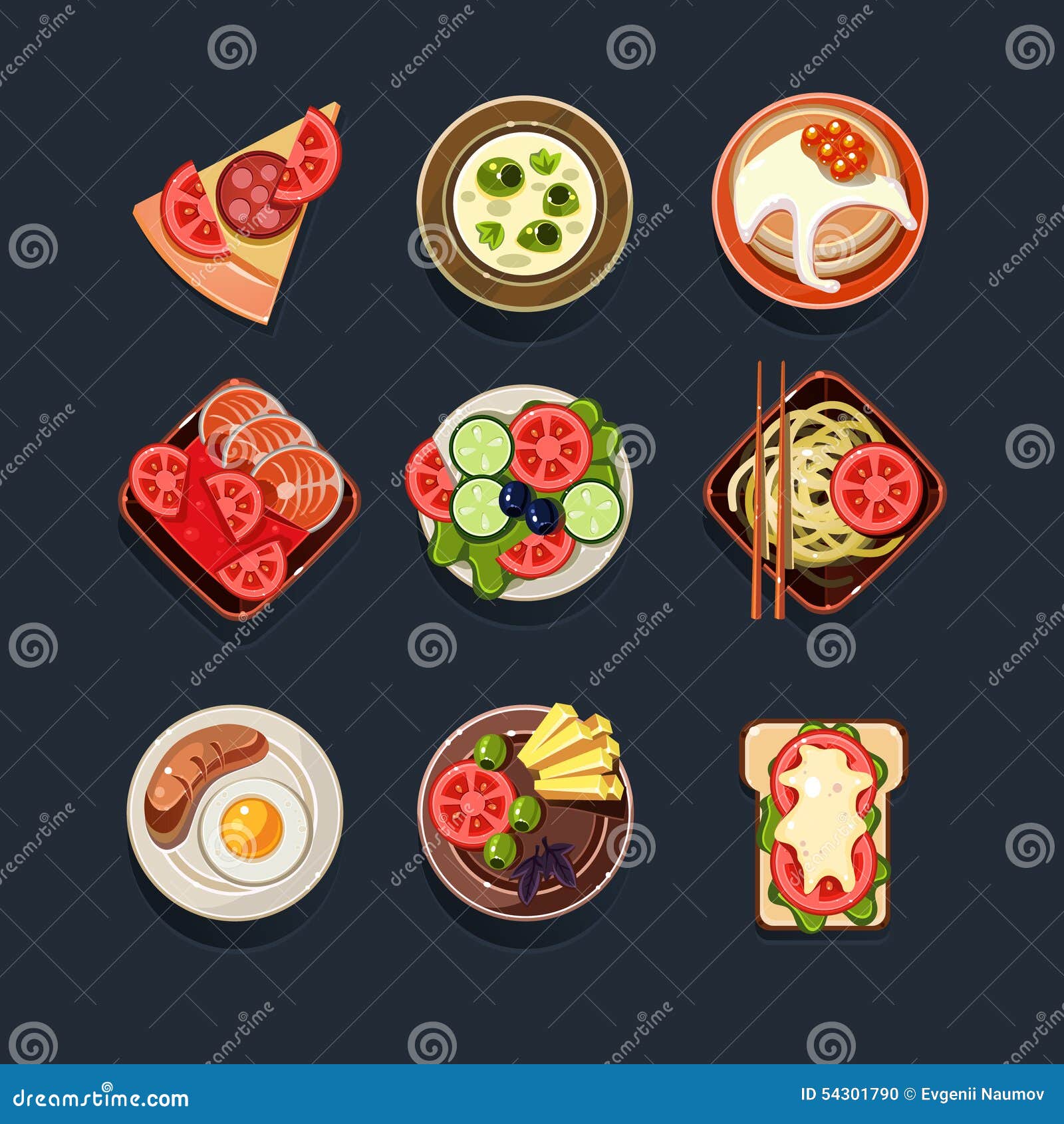 Set of Traditional Food Icons Stock Vector - Illustration of icon ...