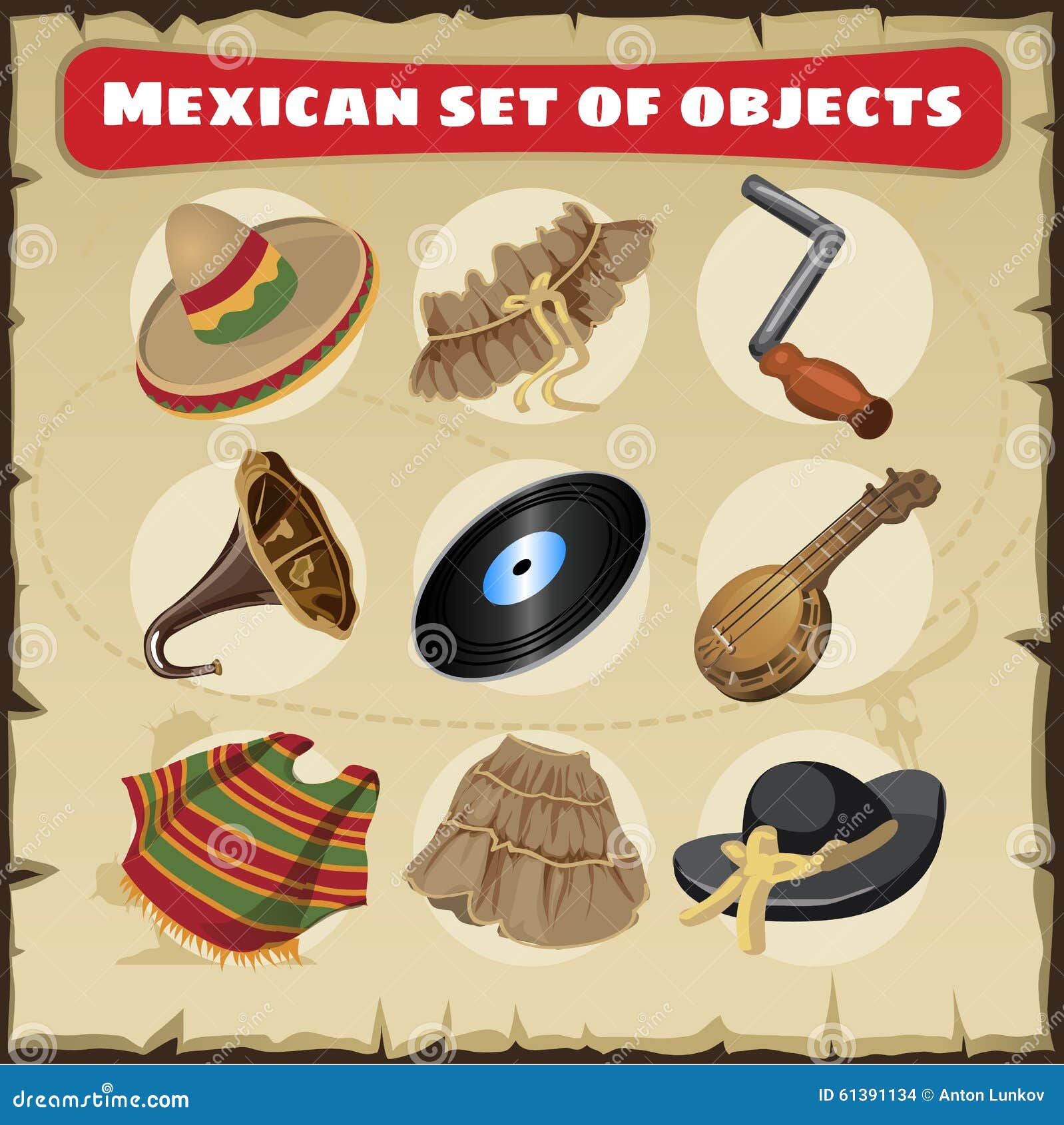 Set of Traditional Mexican Things Stock Vector - Illustration of label ...