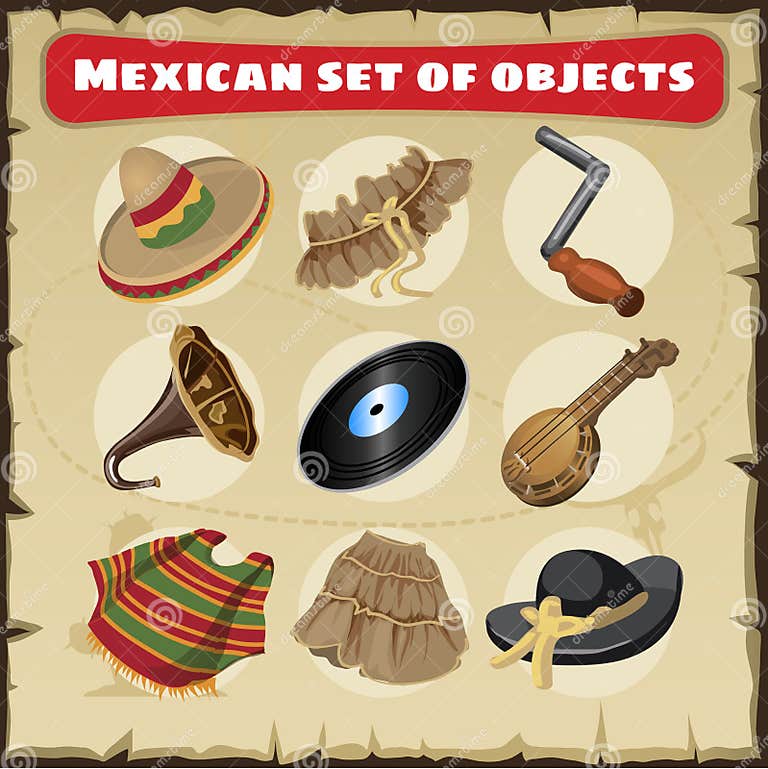 Set of Traditional Mexican Things Stock Vector - Illustration of label ...