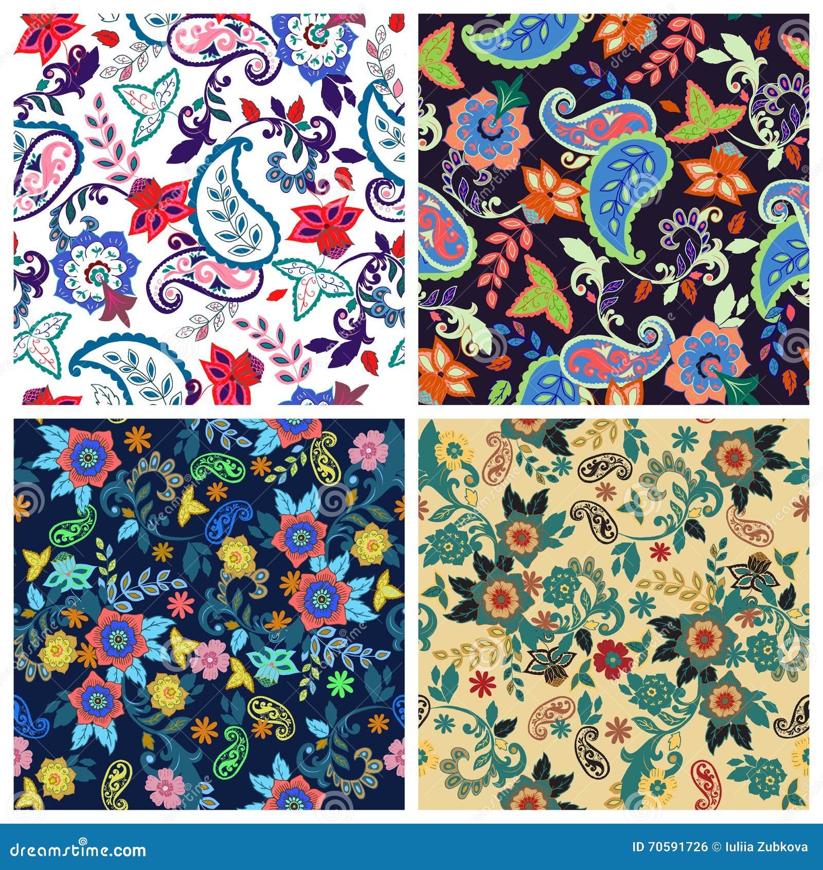 Set Of Traditional Oriental Seamless Paisley Pattern Vector Stock