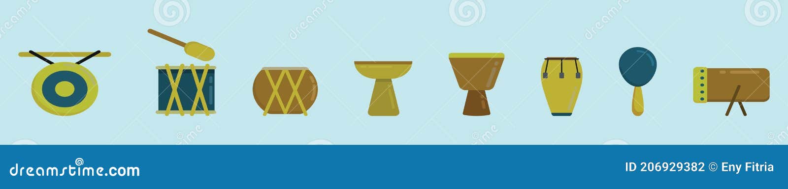 Set of Traditional Percussion Cartoon Icon Design Template with Various ...