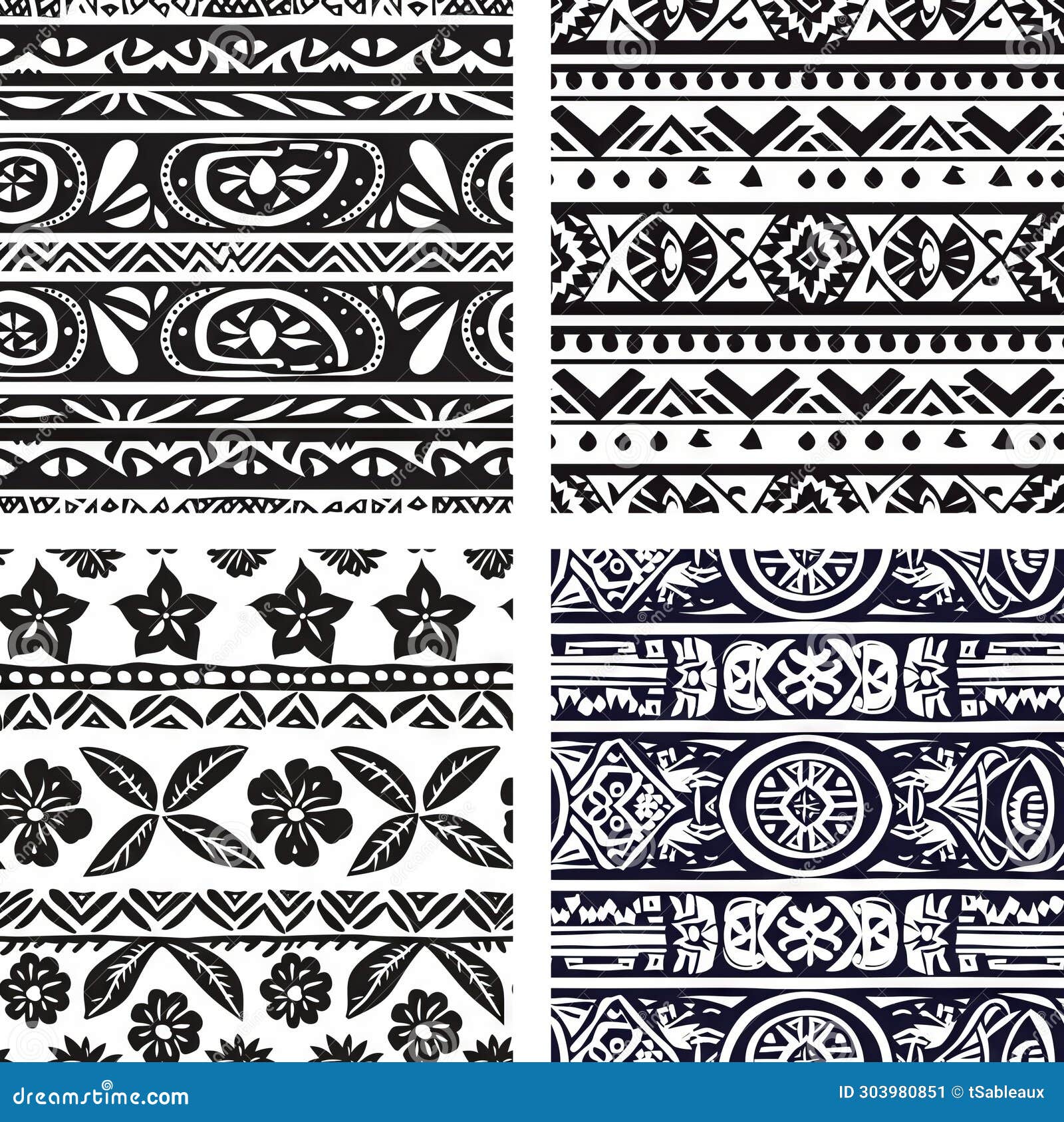 Set of Traditional Polynesian Seamless Pattern Stock Image - Image of ...