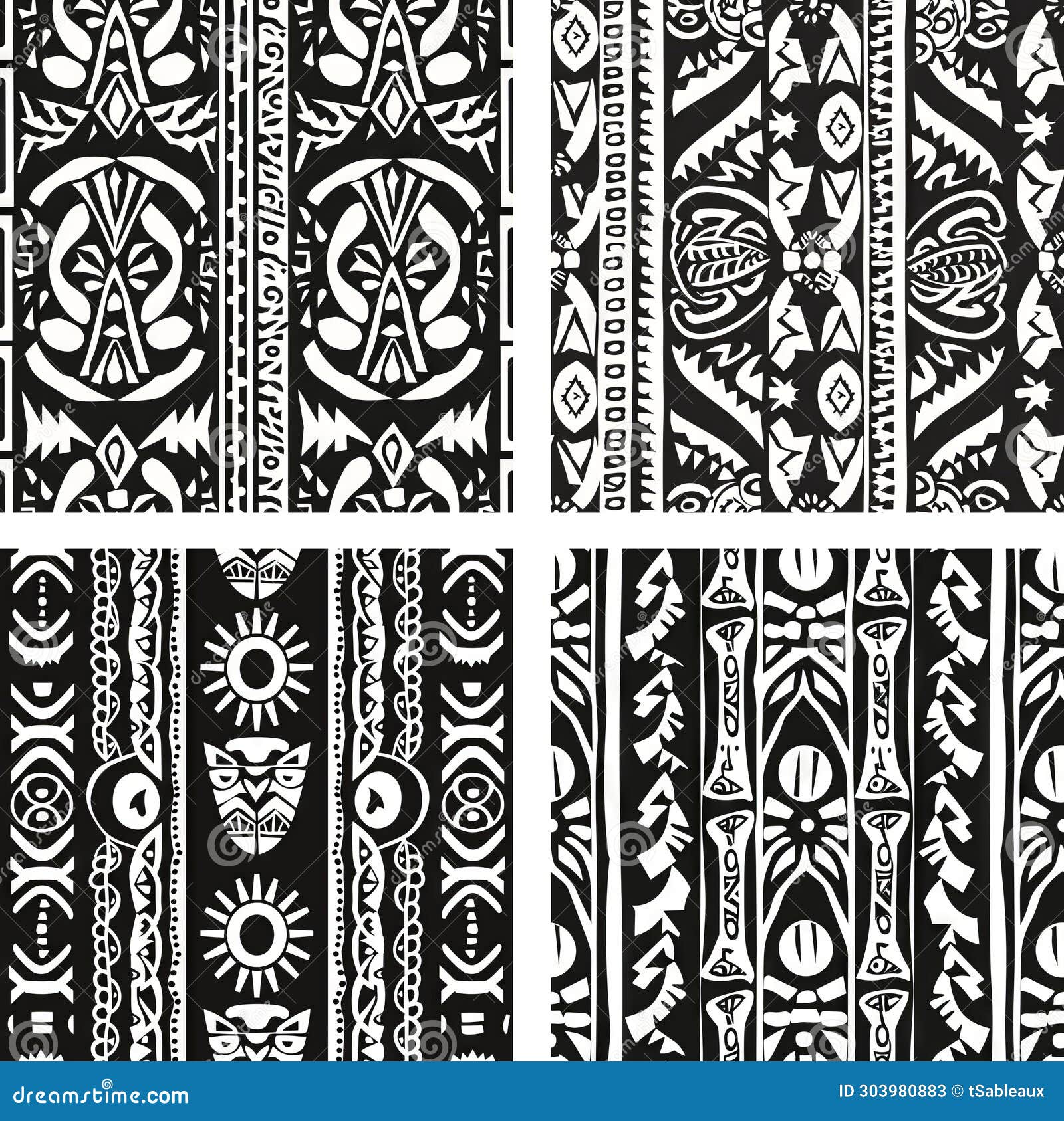 Set of Traditional Polynesian Seamless Pattern Stock Image - Image of ...