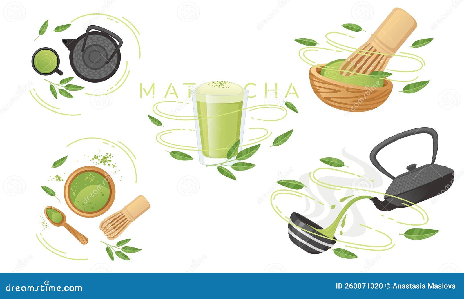 Matcha Tea Vector Drawing. Green Tea Powder Leaves | CartoonDealer.com ...