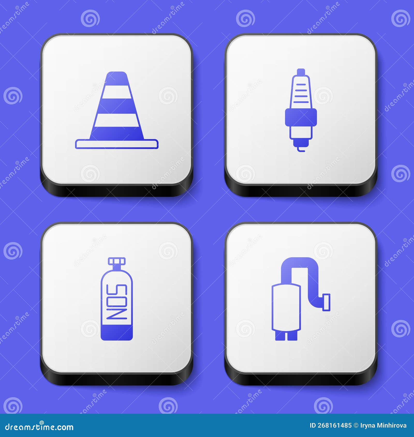 Set Traffic Cone, Car Spark Plug, Nitrous Oxide and Muffler Icon. White ...
