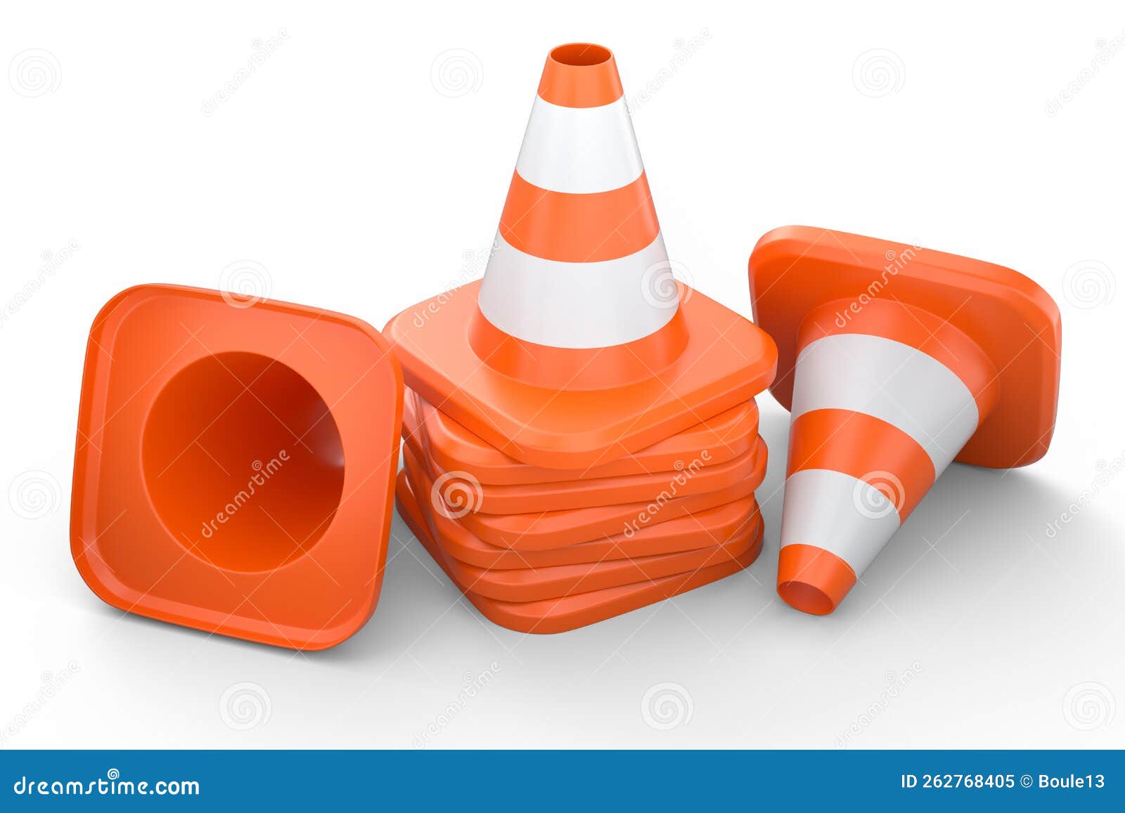 Set of Traffic Cones for Under Construction Road Work on White ...
