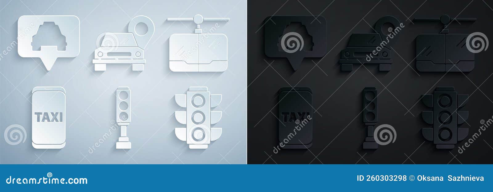 Set Traffic Light, Cable Car, Taxi Call Telephone Service, Map Pointer ...