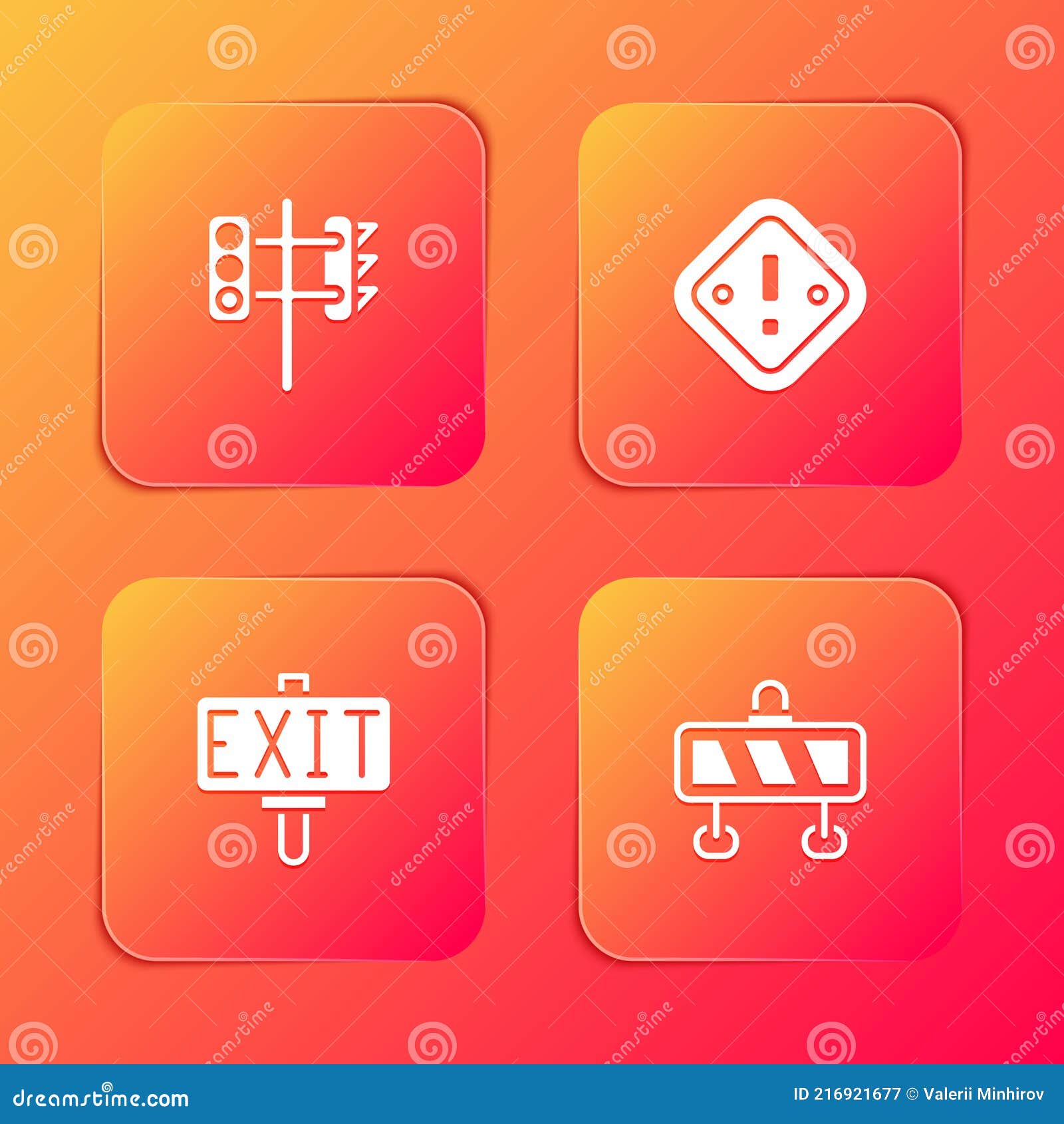 Set Traffic Light, Exclamation Mark in Triangle, Fire Exit and Road ...