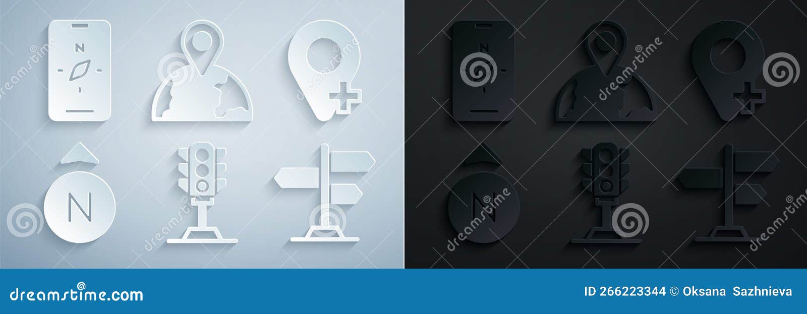 Set Traffic Light, Location, Compass, Road Traffic Sign, the Globe and ...