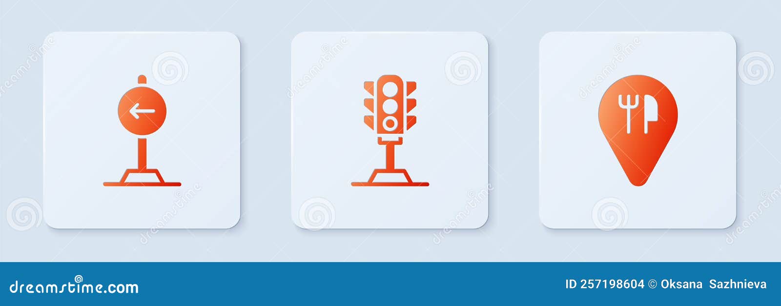 Set Traffic Light, Sign Turn Left and Cafe and Restaurant Location ...