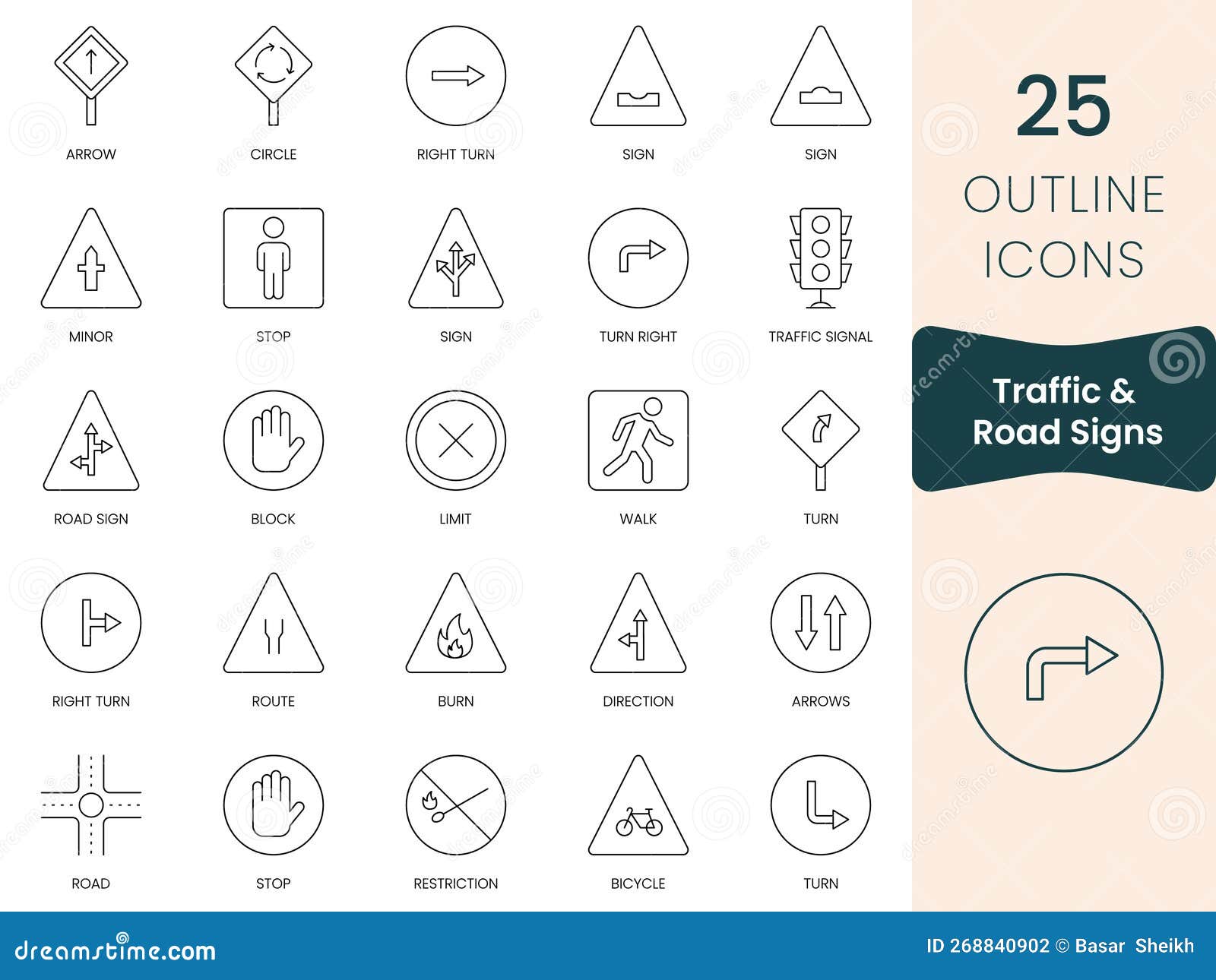 Set of Traffic and Road Signs Icons. Thin Outline Icons Pack Stock ...