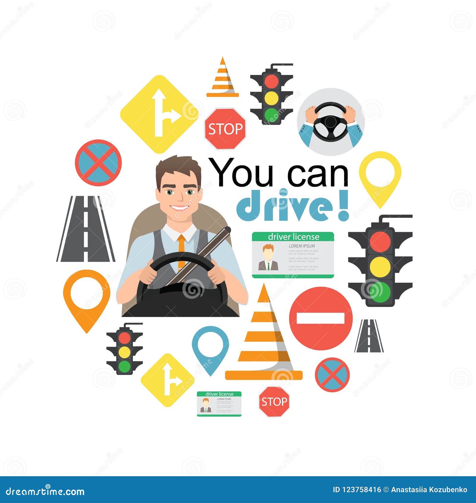 Set of Traffic Symbols and Driver Character Stock Vector - Illustration ...