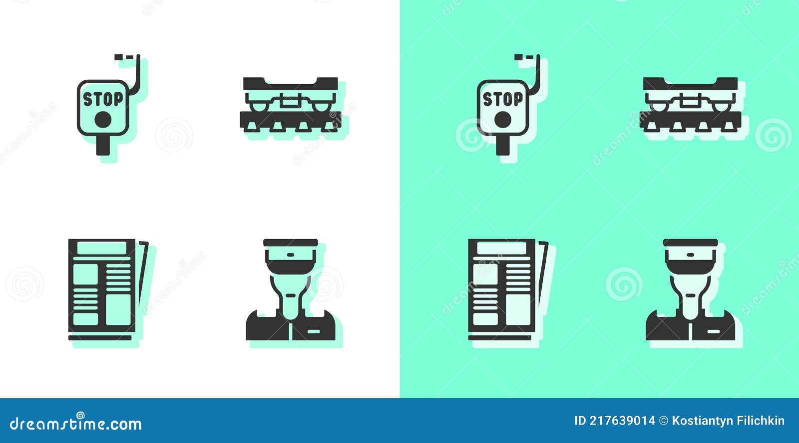 Set Train Conductor, Emergency Brake, News and Cargo Train Wagon Icon ...