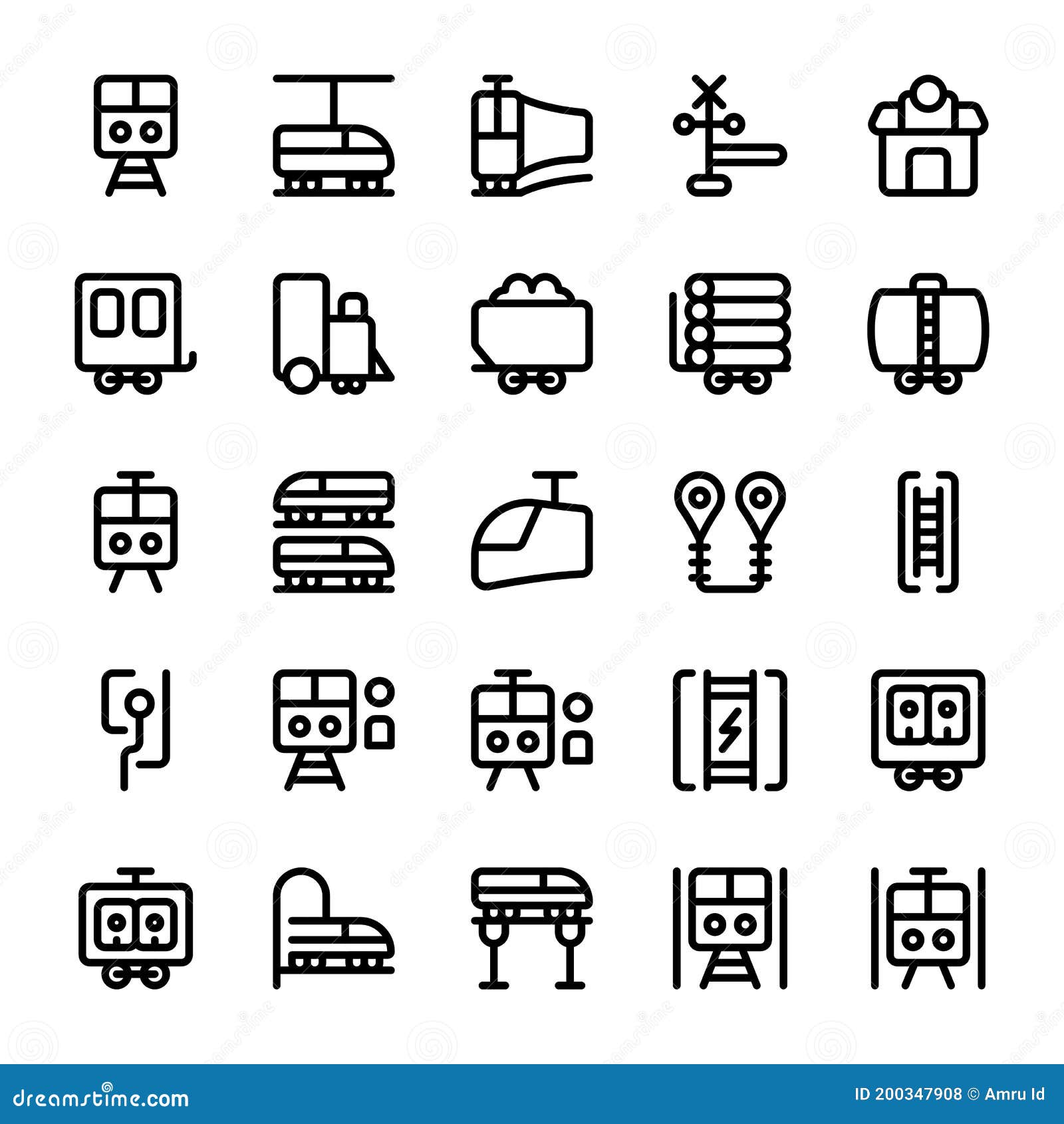Set of Train, Rail, Monorail, Classic Train Outline Style Icon - Vector ...