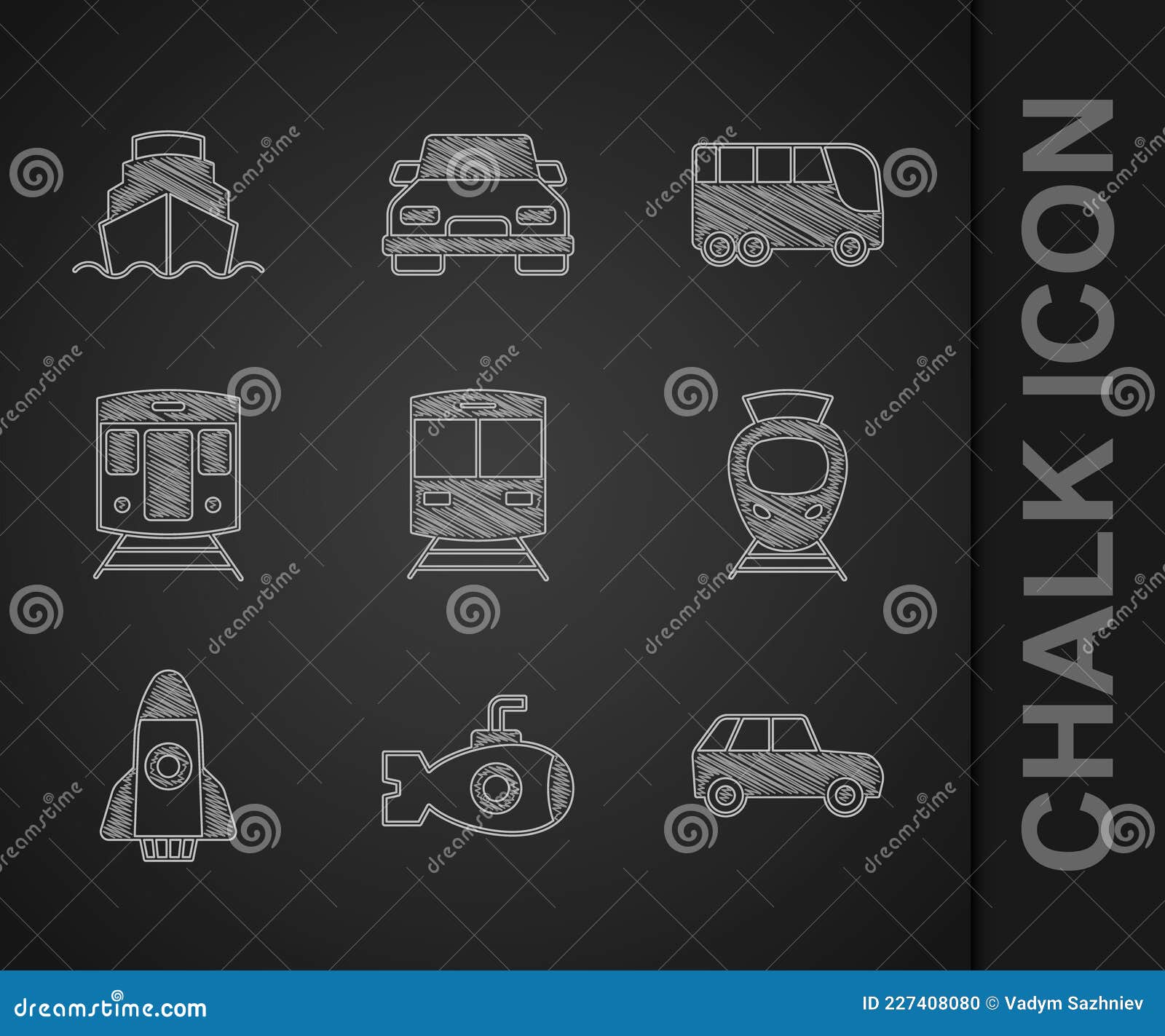 Set Train and Railway, Submarine, Car, Tram, Rocket Ship, Bus and ...