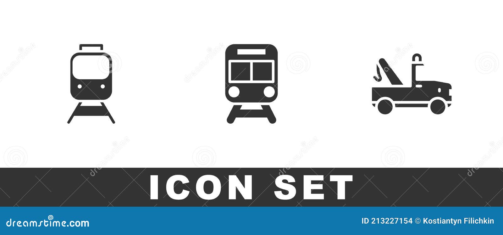 Set Train and Railway, and Tow Truck Icon. Vector Stock Vector ...