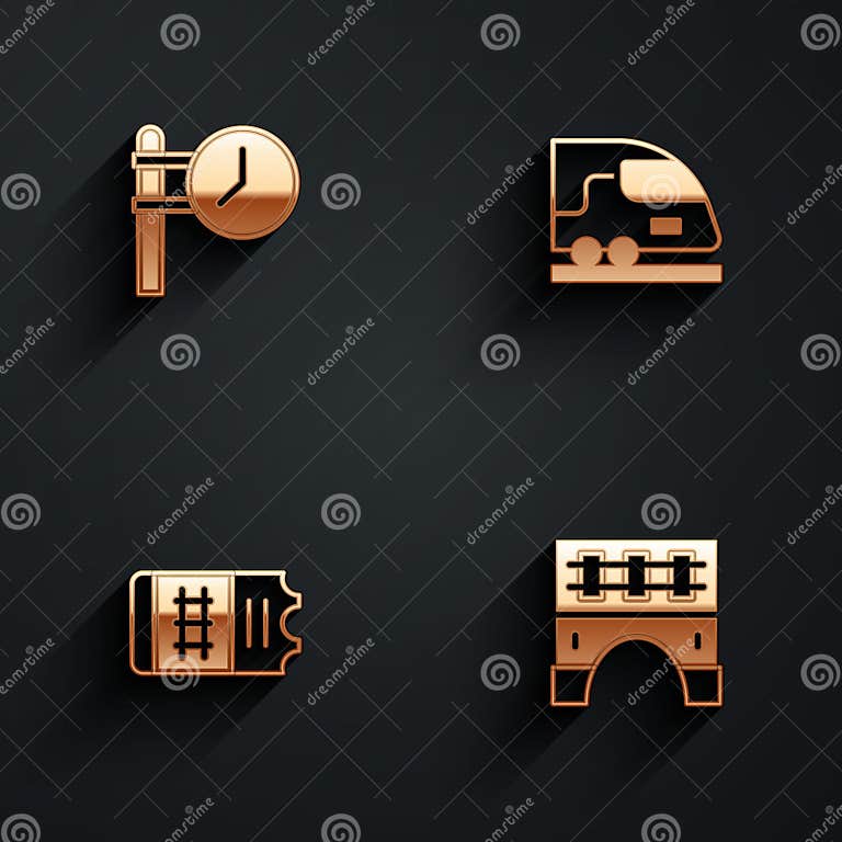 Set Train Station Clock, High-speed Train, Ticket and Bridge for Icon ...