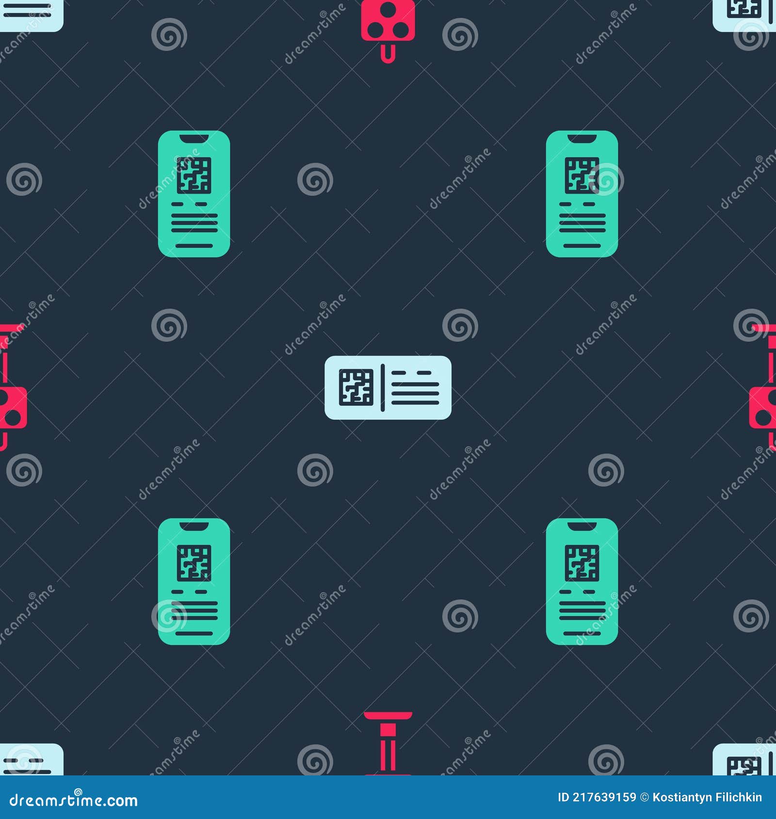 Set Train Traffic Light, QR Code Ticket Train and E-ticket on Seamless ...