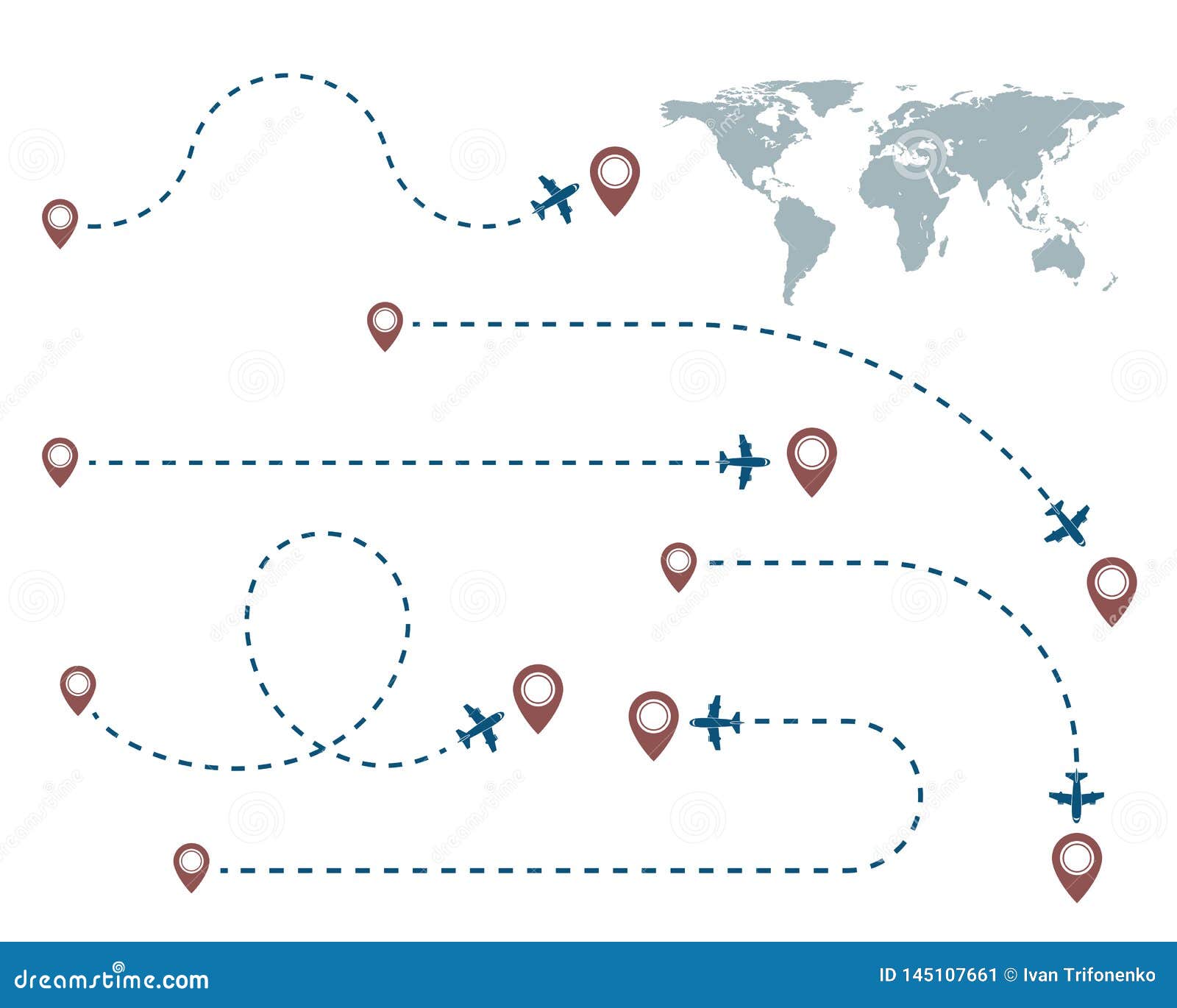 Set the Trajectory and Flight Paths of the Aircraft Stock Vector ...