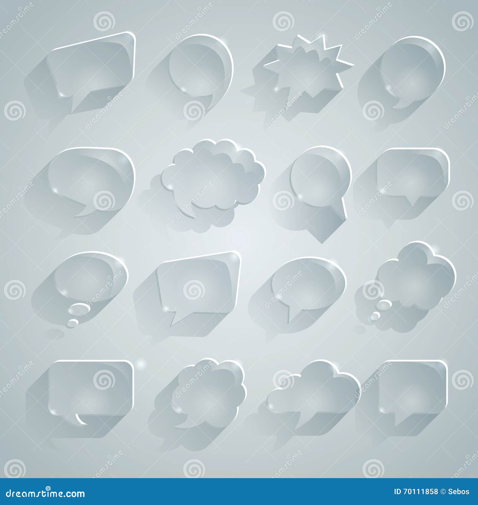 Set of Translucent Speech Bubbles, Speech Bubbles Ice with Long Shadow ...