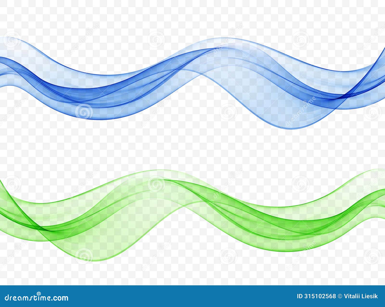 Set of Transparent Abstract Waves in Blue and Green Colors. Wave Divide ...