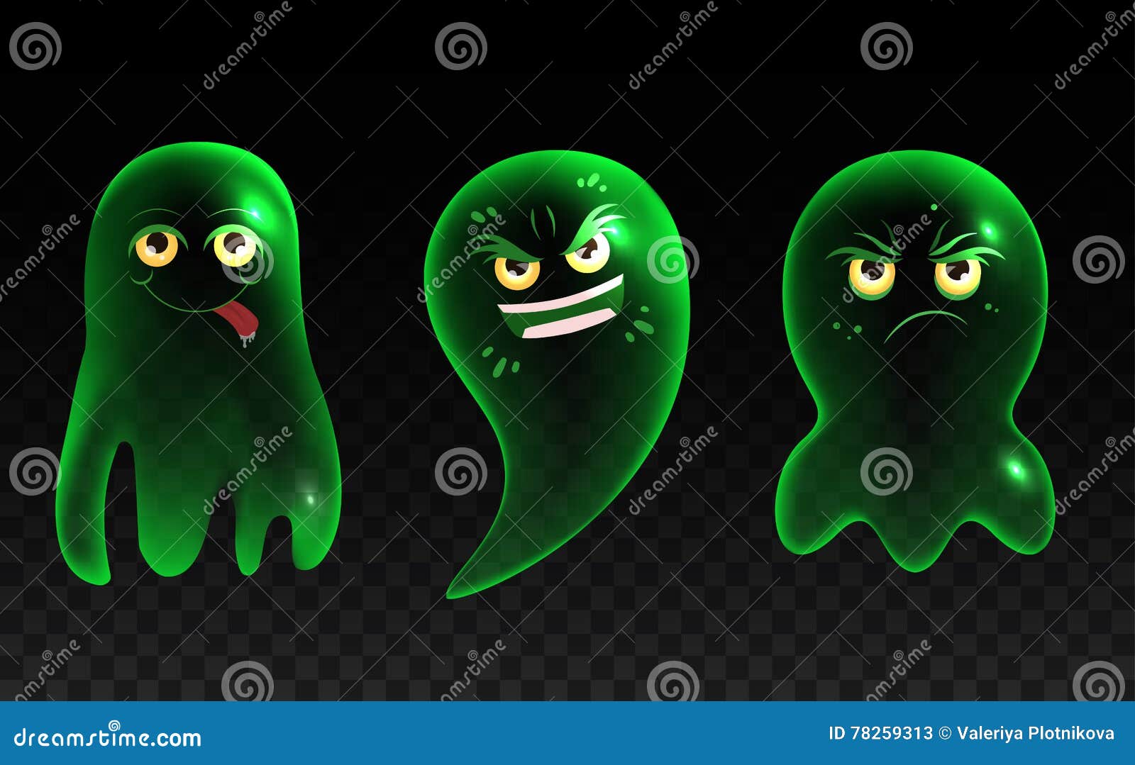 Set Of Cartoon Ghosts Halloween Emoji Vector Illustration ...