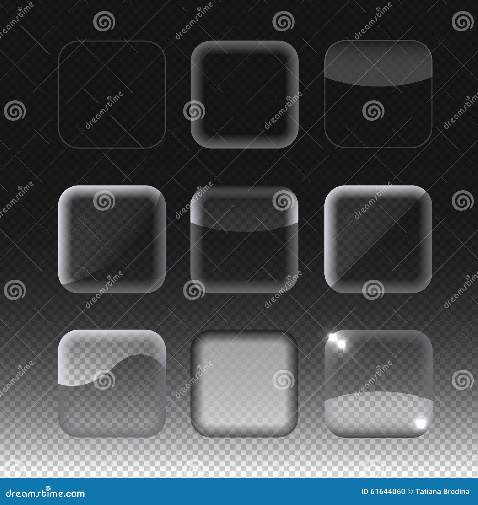 Set of Transparent Glass Buttons. Vector Stock Vector - Illustration of ...