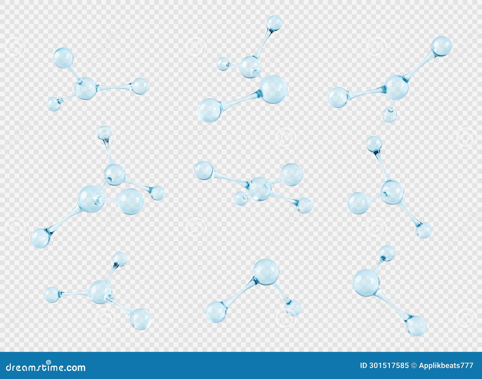 Set of Transparent Glass Molecule or Atom Models. 3D Abstract Molecular ...