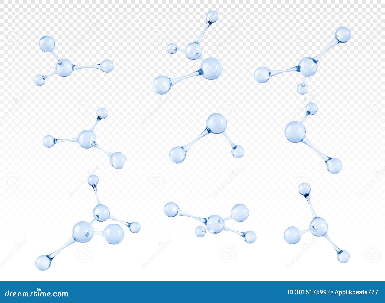 Set of Transparent Glass Molecule or Atom Models. 3D Abstract Molecular ...