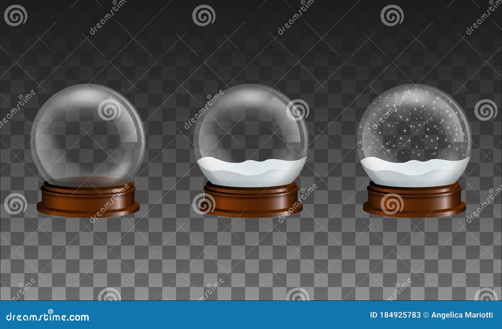Set of Transparent Glass Snow Globes. Empty Globe and Globes with Snow ...