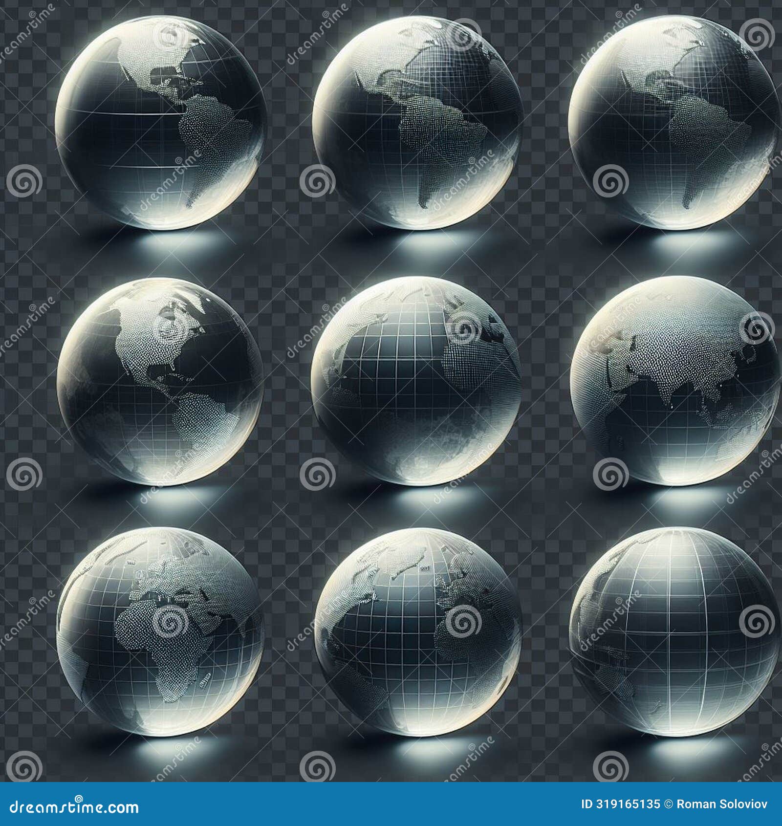 Realistic World Map in Globe Shape with Transparent Texture and Shadow ...