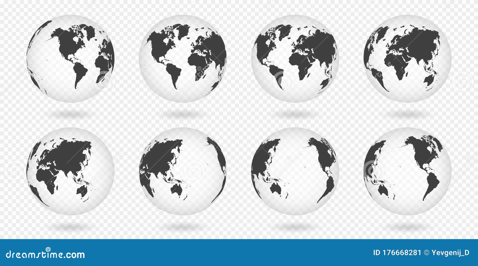 Set of Transparent Globes of Earth. Realistic World Map in Globe Shape ...