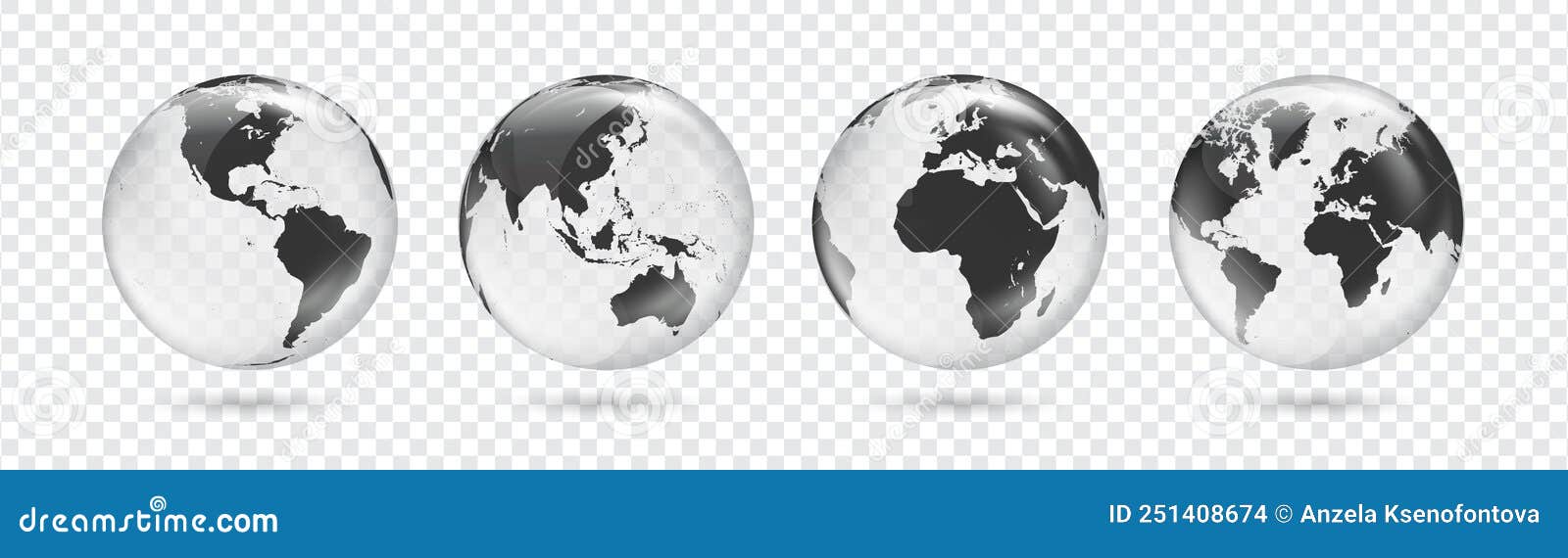 Set Of Transparent Globes Of Earth. Realistic World Map In Globe Shape ... Set Of Transparent Globes Of Earth. Realistic World Map In Globe Shape ...