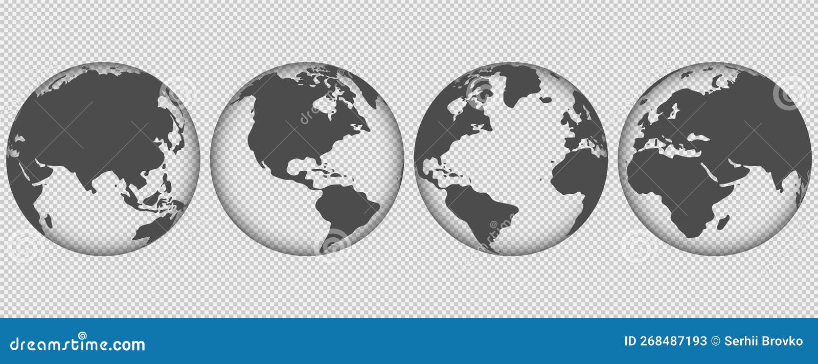 Set of Transparent Globes of Earth. Realistic World Map in Globe Shape ...