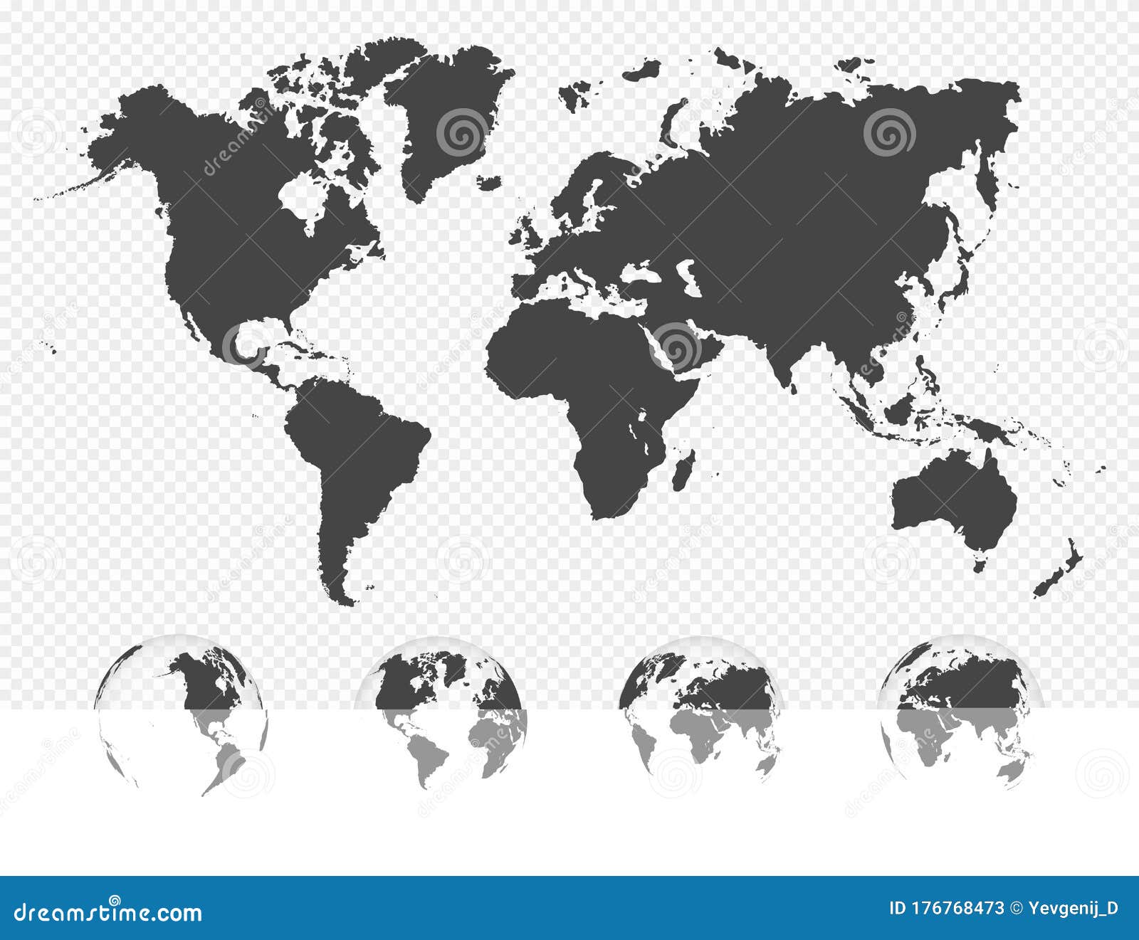 Set Of Transparent Globes Of Earth. World Map Template With Continents ...
