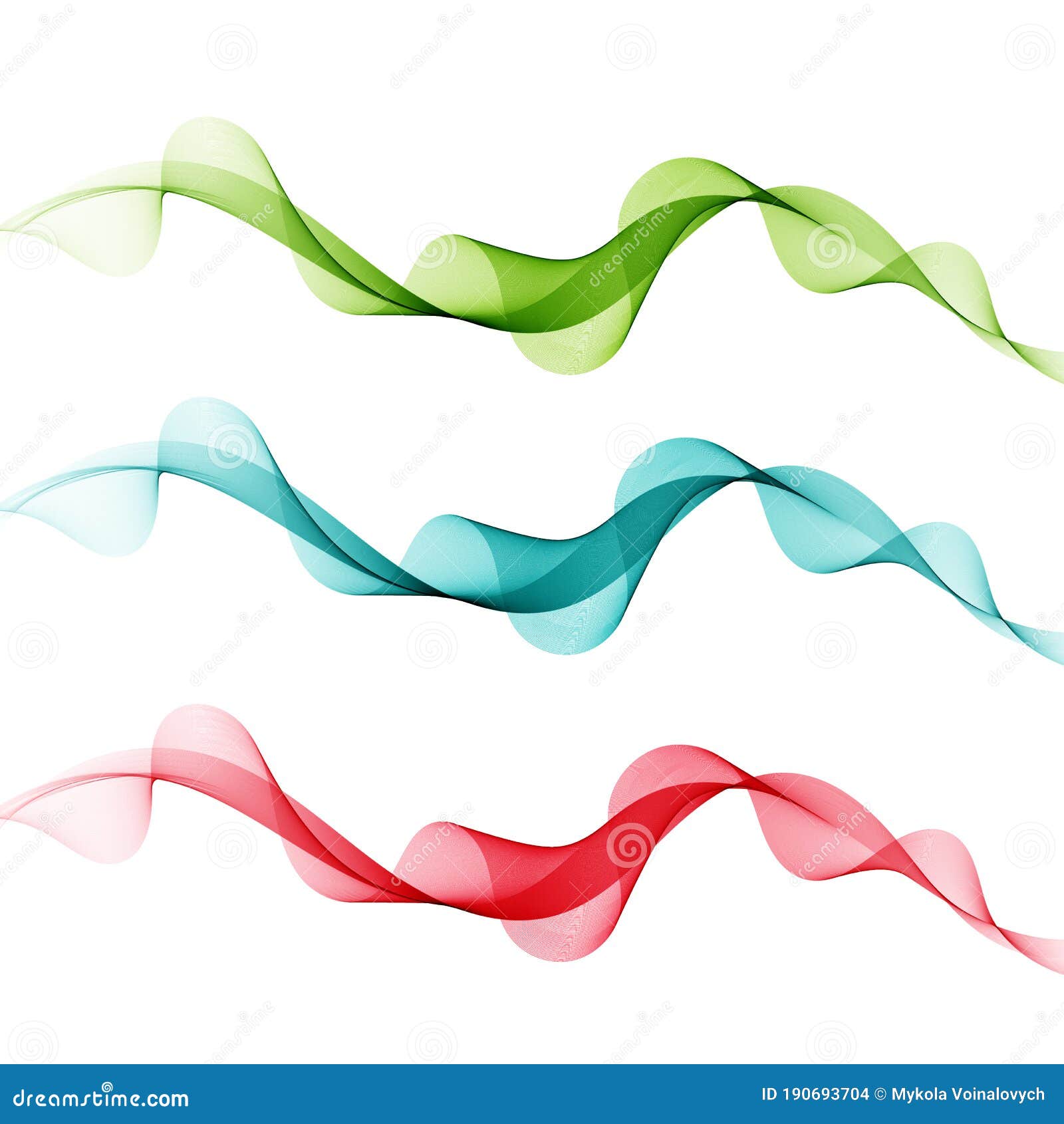 Set of Transparent Horizontal Color Waves. Abstract Wave Stream. Design ...