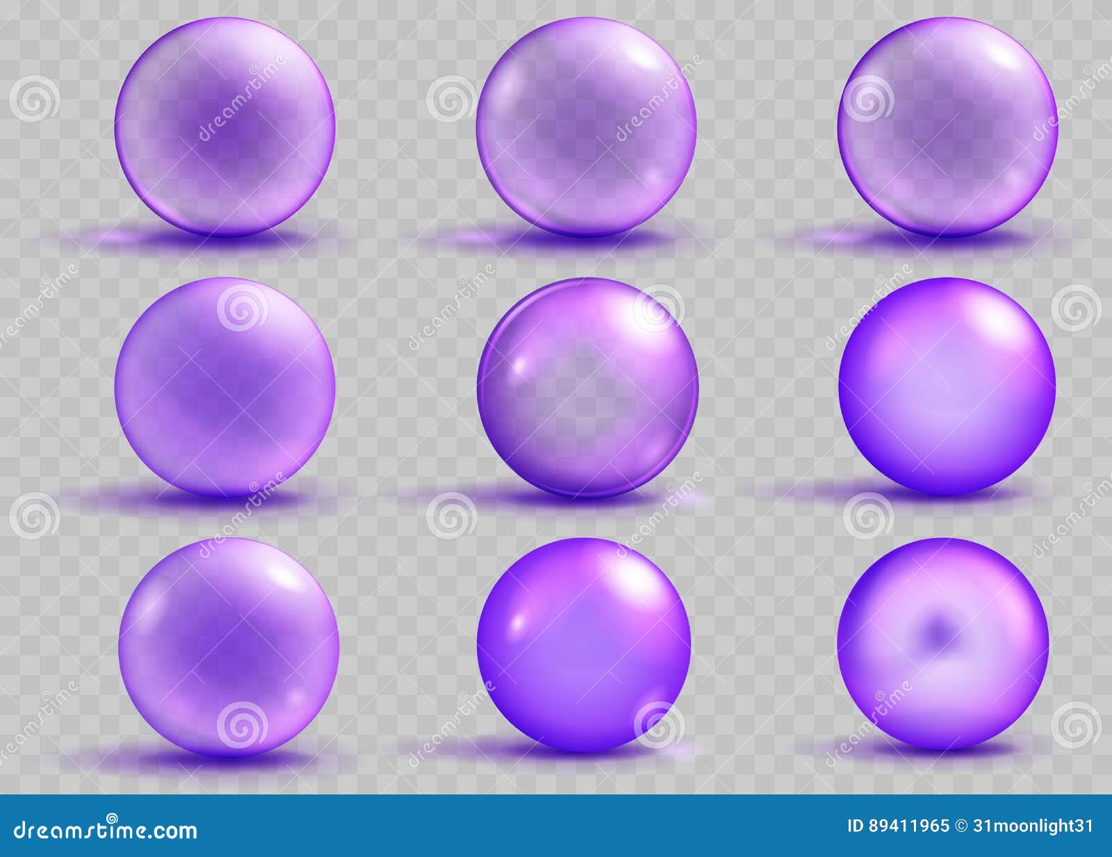 Set of Transparent and Opaque Purple Spheres with Shadows Stock Vector ...