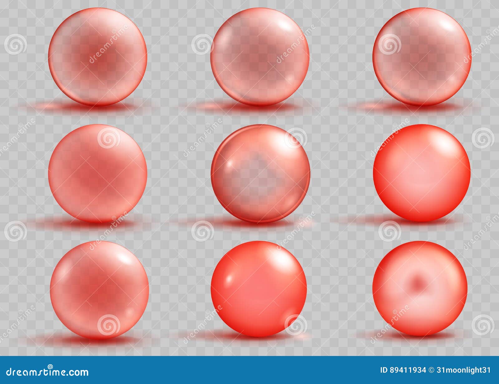 Set of Transparent and Opaque Red Spheres with Shadows Stock Vector ...