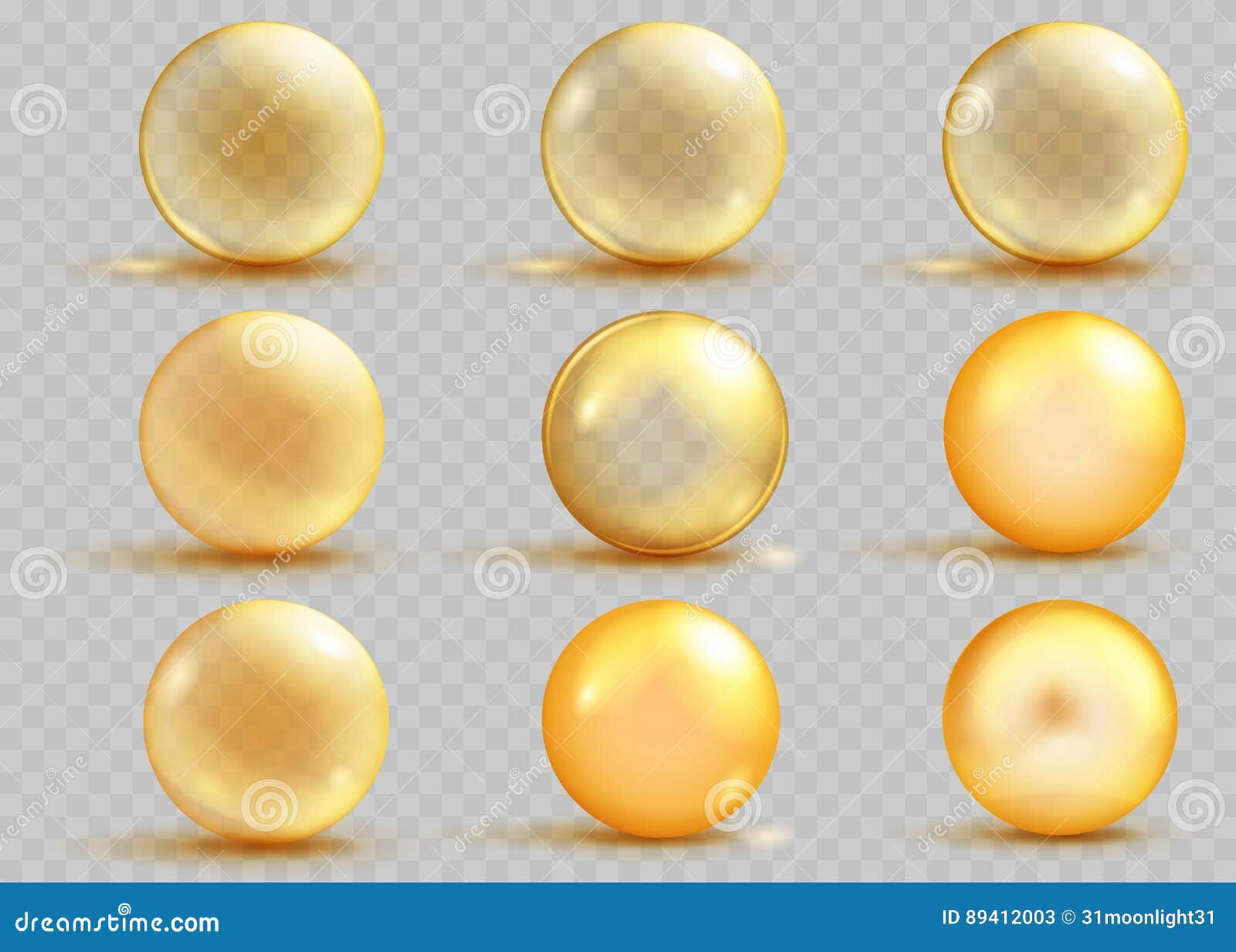 Set of Transparent and Opaque Yellow Spheres with Shadows Stock Vector ...