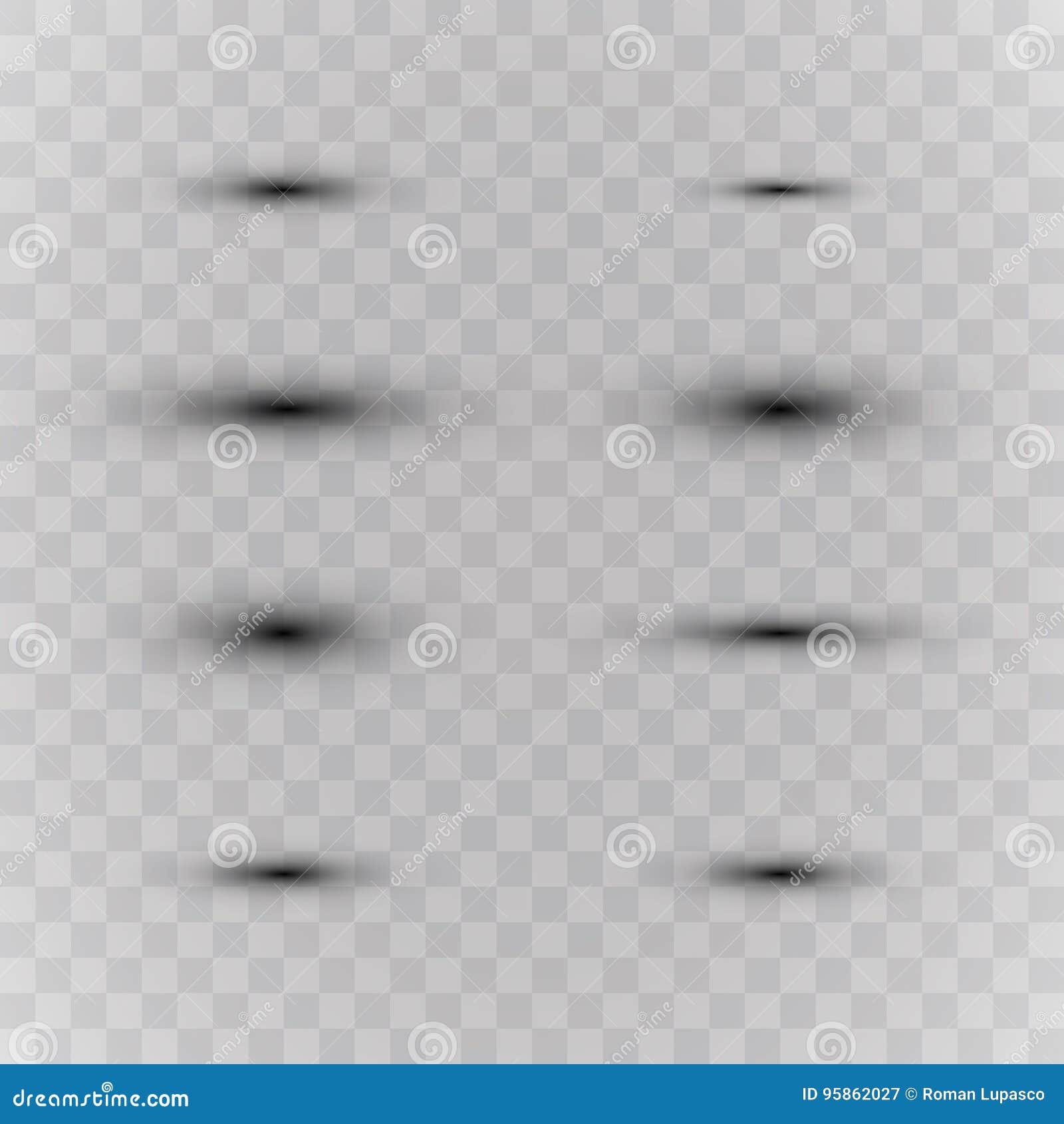 Set of Transparent Oval Shadow with Soft Edges on Checkered Background ...