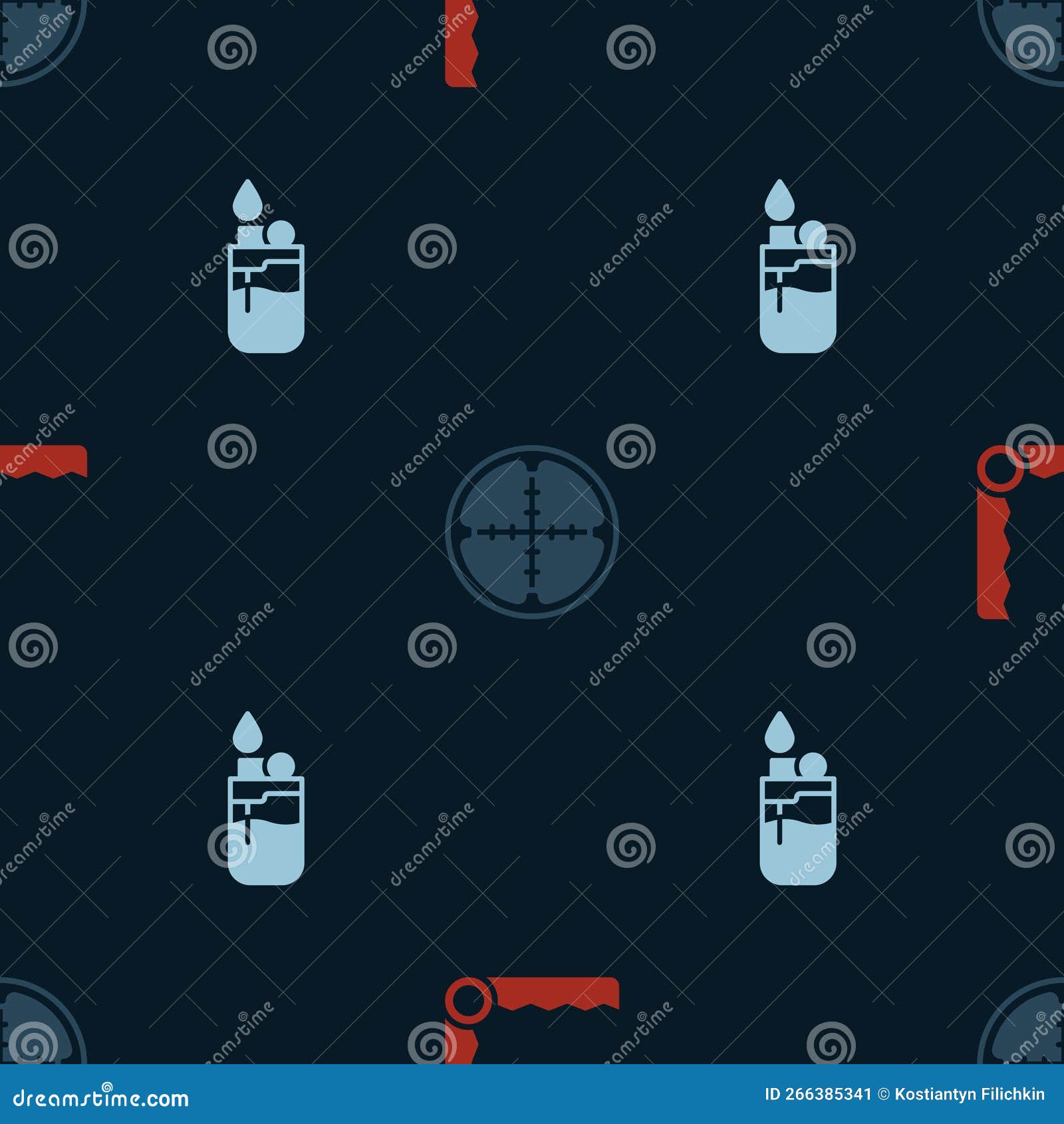 Set Trap Hunting, Sniper Optical Sight and Lighter on Seamless Pattern ...