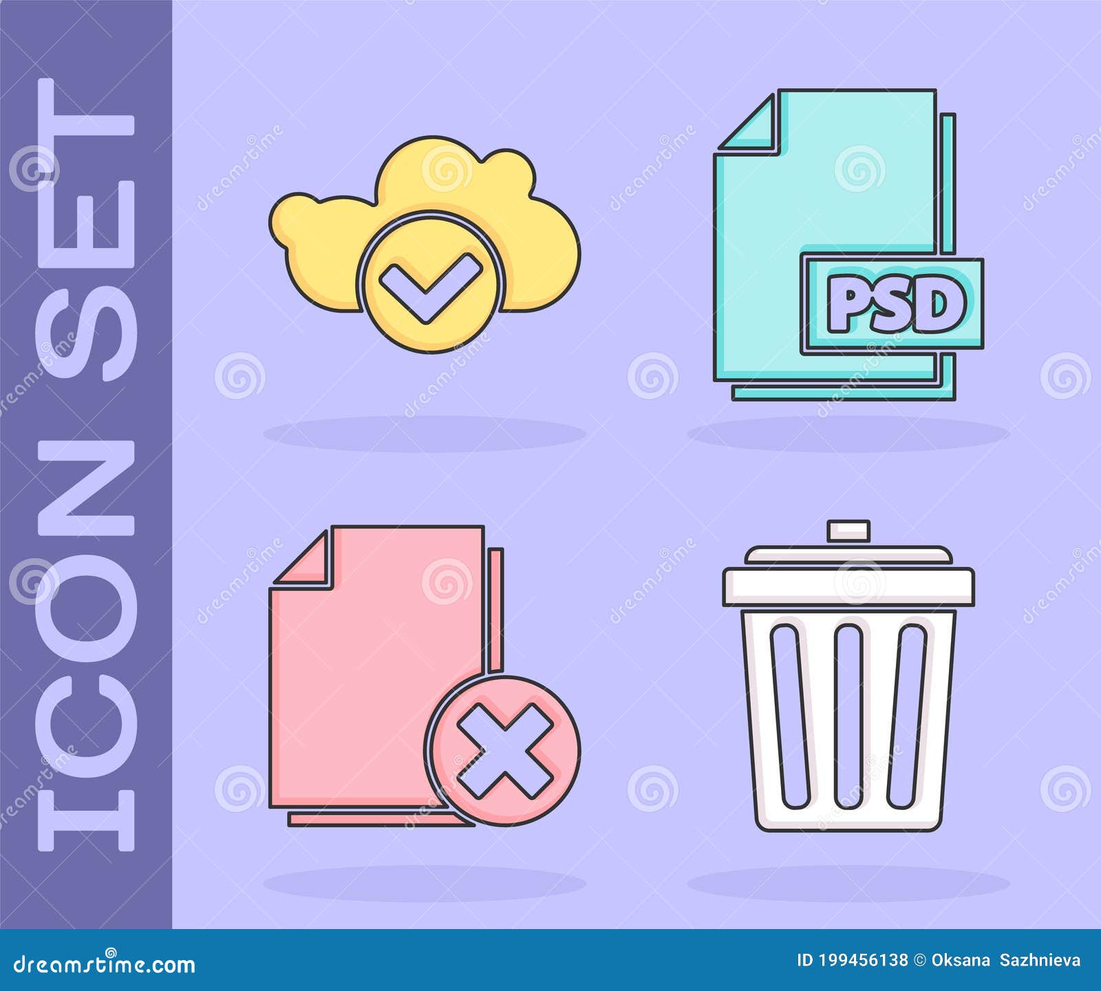Set Trash Can, Cloud with Check Mark, Delete File Document and PSD File ... Set Trash Can, Cloud with Check Mark, Delete File Document and PSD File ...