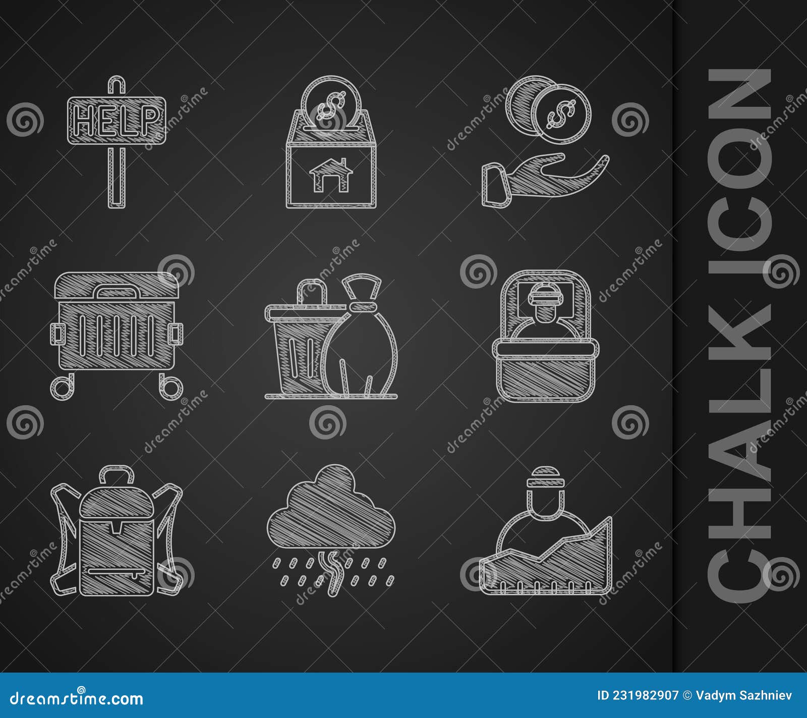 Set Trash Can, Cloud with Rain, Growth of Homeless, Sleeping Bag ... Set Trash Can, Cloud with Rain, Growth of Homeless, Sleeping Bag ...