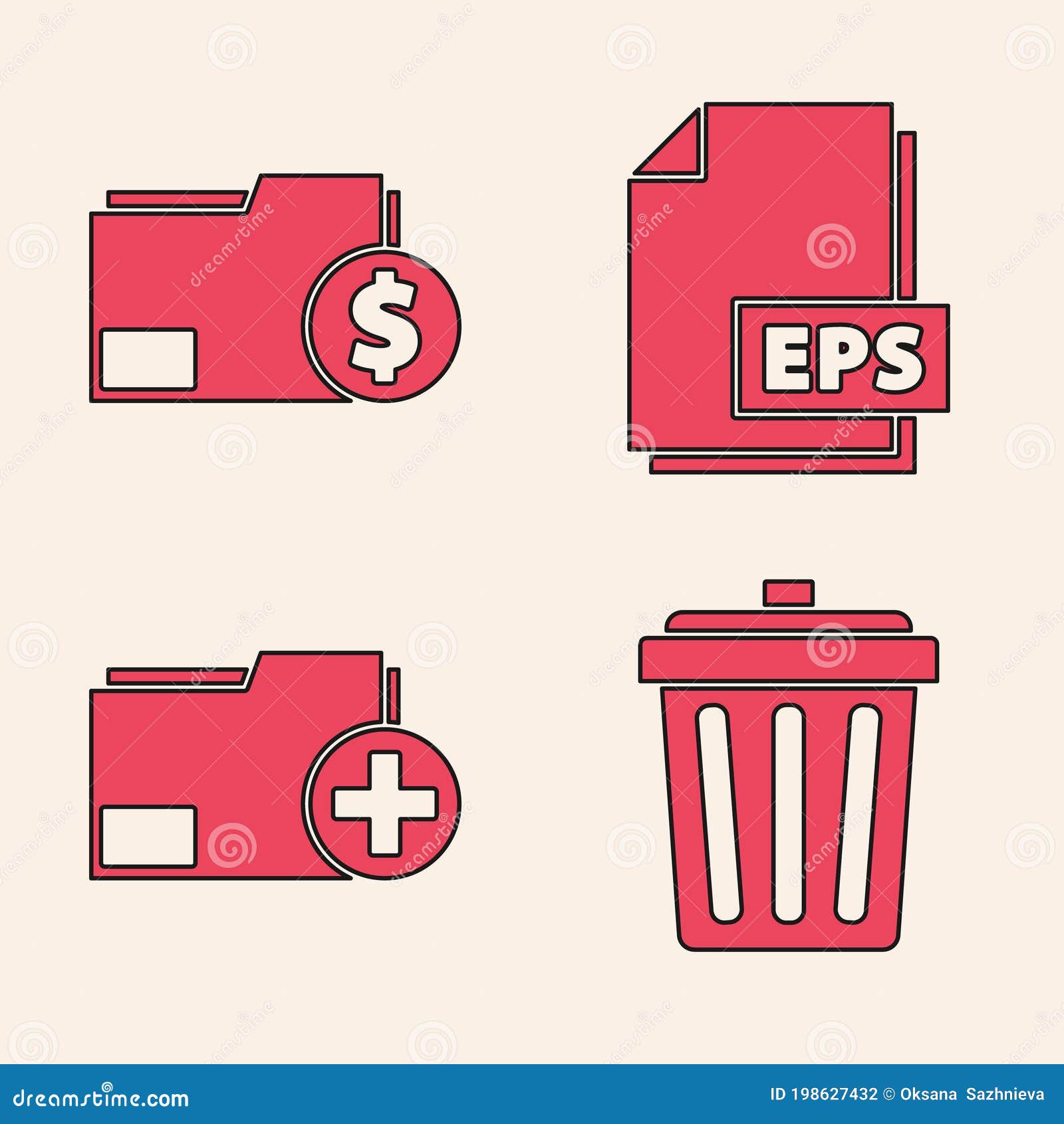 Set Trash Can, Finance Document Folder, EPS File Document and Add New ... Set Trash Can, Finance Document Folder, EPS File Document and Add New ...