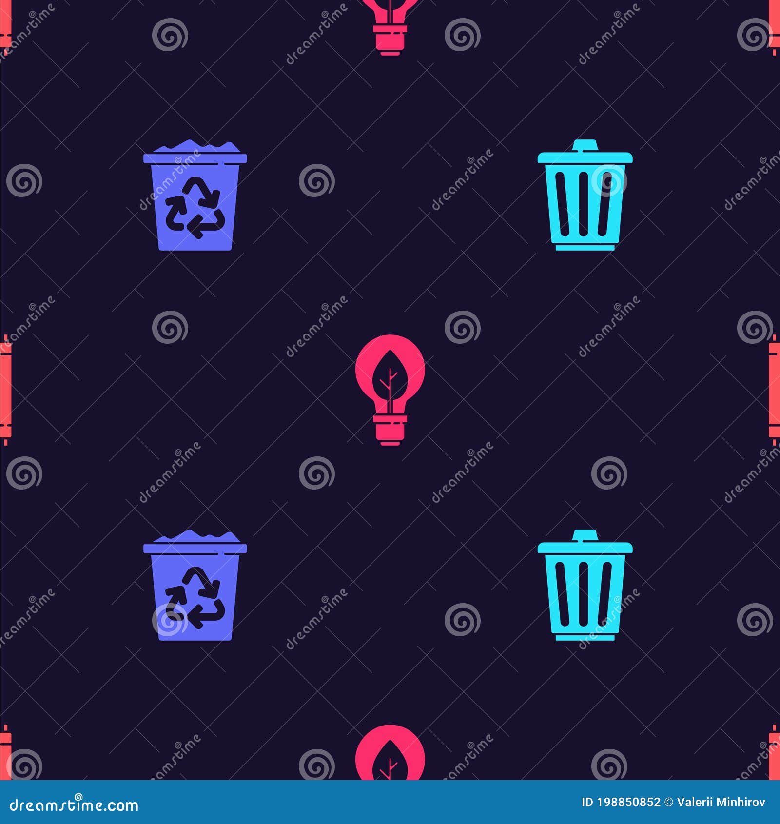Set Trash Can, Recycle Bin with Recycle, Light Bulb Leaf and ...